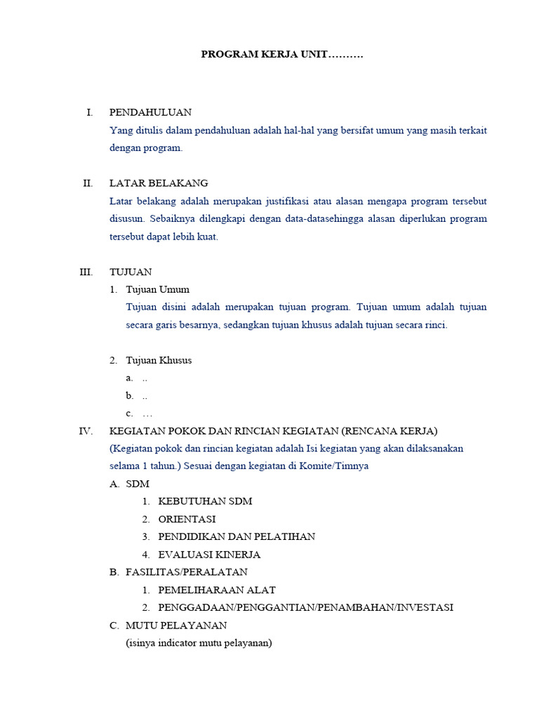 Templet Program Kerja Unit Kerja | PDF