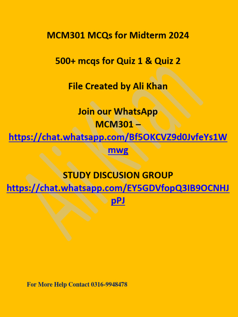 Mcm301 Mcqs For Midterm 2024 Marged by Ali Khan Vu Nexus | PDF ... Mcm301 Mcqs For Midterm 2024 Marged by Ali Khan Vu Nexus | PDF ...