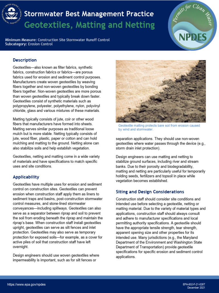 BMP Geotextiles Matting and Netting | PDF | Nonwoven Fabric | Textiles