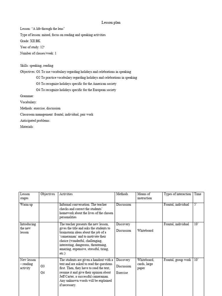 A Life Through The Lens | PDF | Lesson Plan | Vocabulary