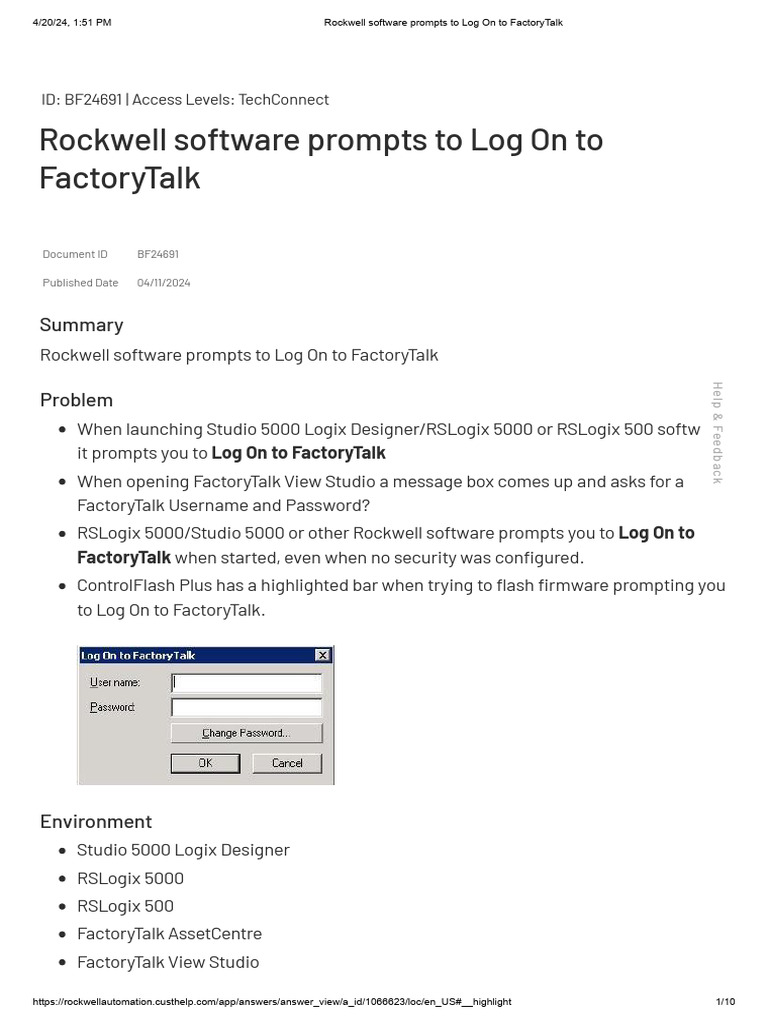 Rockwell Software Prompts To Log On To FactoryTalk | PDF | User ...