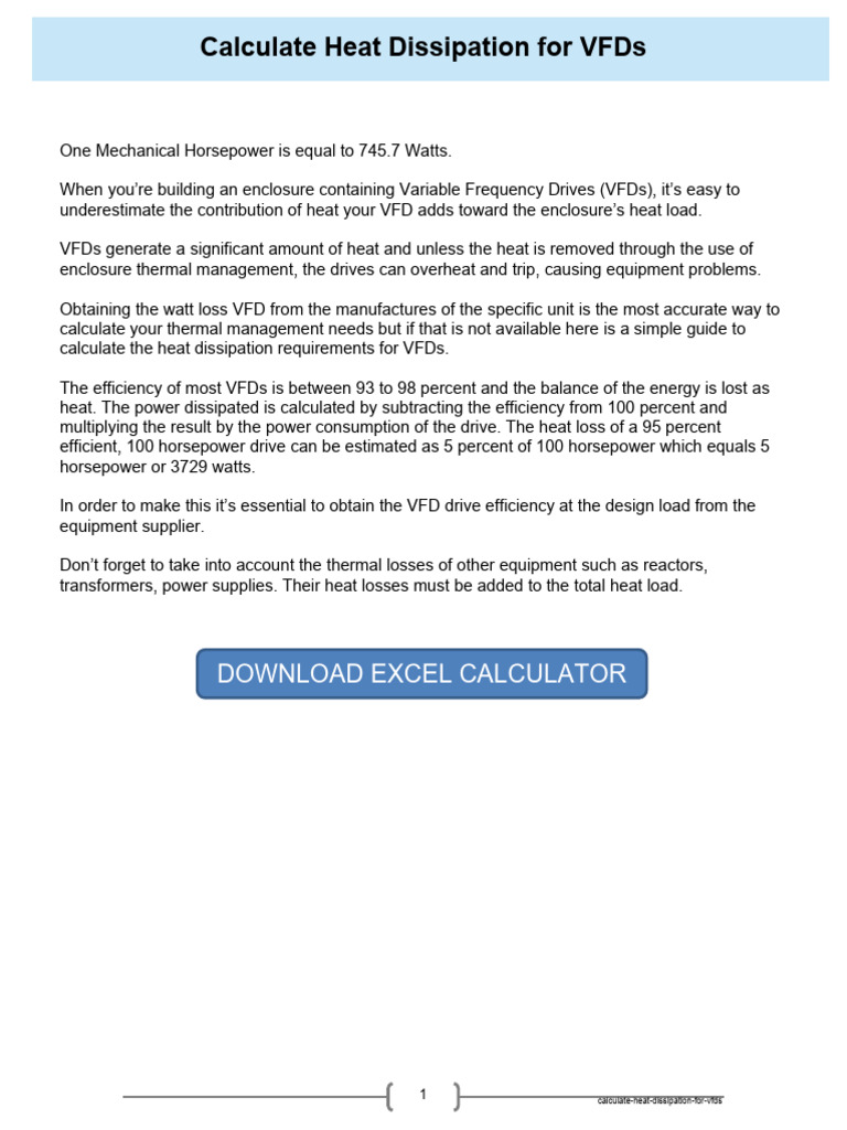 Calculate Heat Dissipation For Vfds | PDF