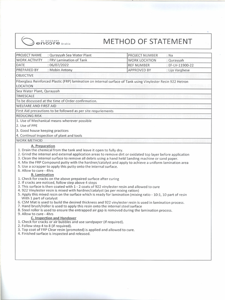 Method of Statement | PDF