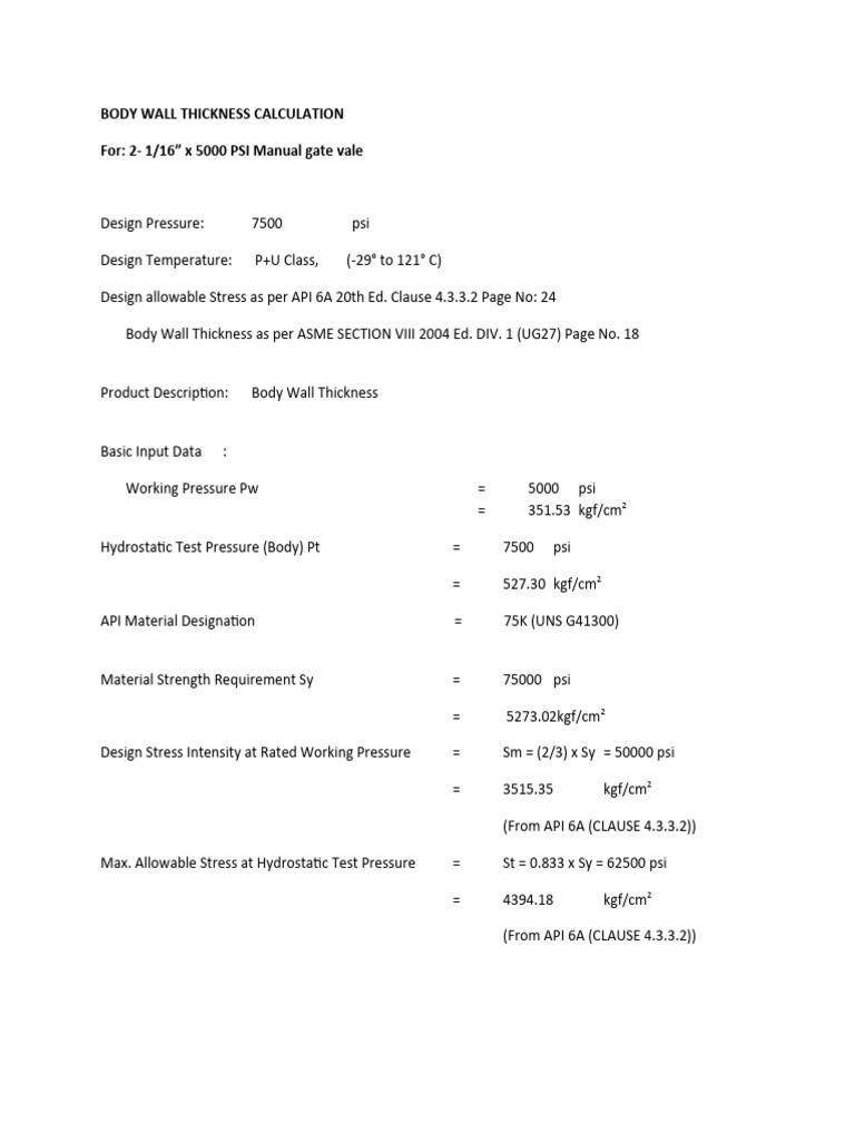 Body Wall Thickness Calculation Guide | PDF | Stress (Mechanics) | Pressure
