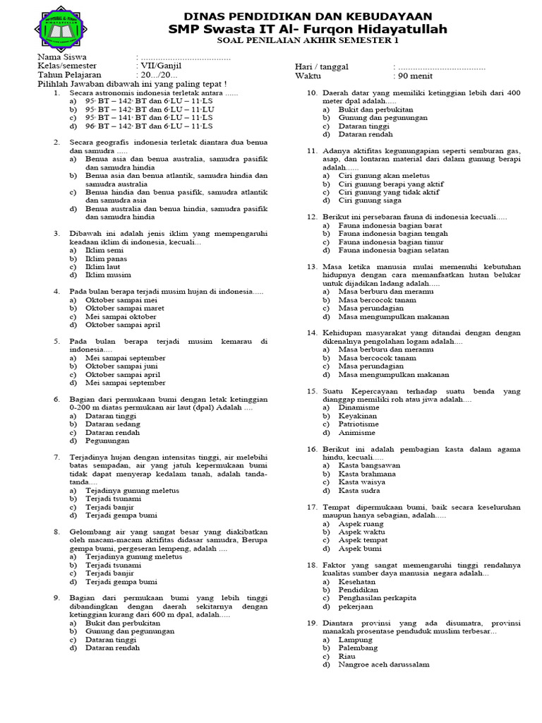 Ips 7 Soal Ujian 2022-2023 | PDF | Ilmu Sosial | Sains & Matematika