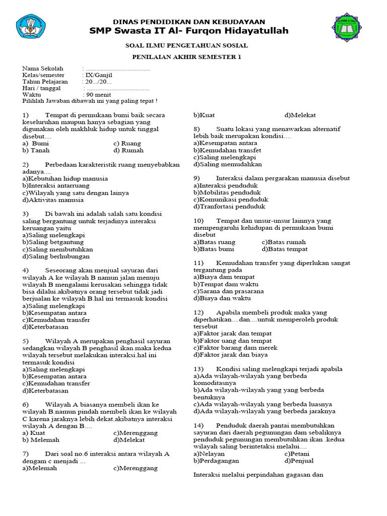 Soal Penilaian Akhir IPS Kelas IX | PDF