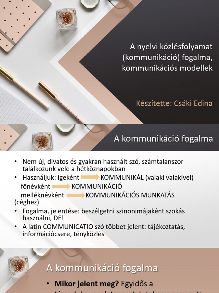 A Nyelvi Közlésfolyamat (Kommunikáció) Fogalma, Kommunikációs Modellek | PDF