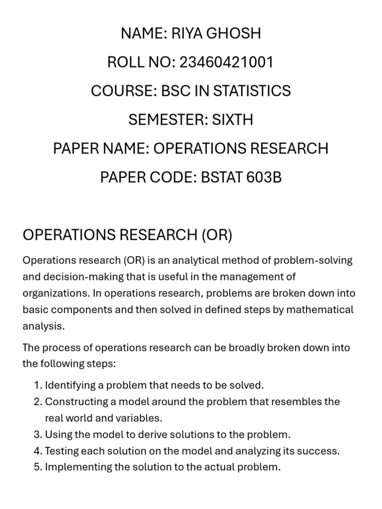 RIYA GHOSH OPERATIONS RESEARCH | PDF | Operations Research ...