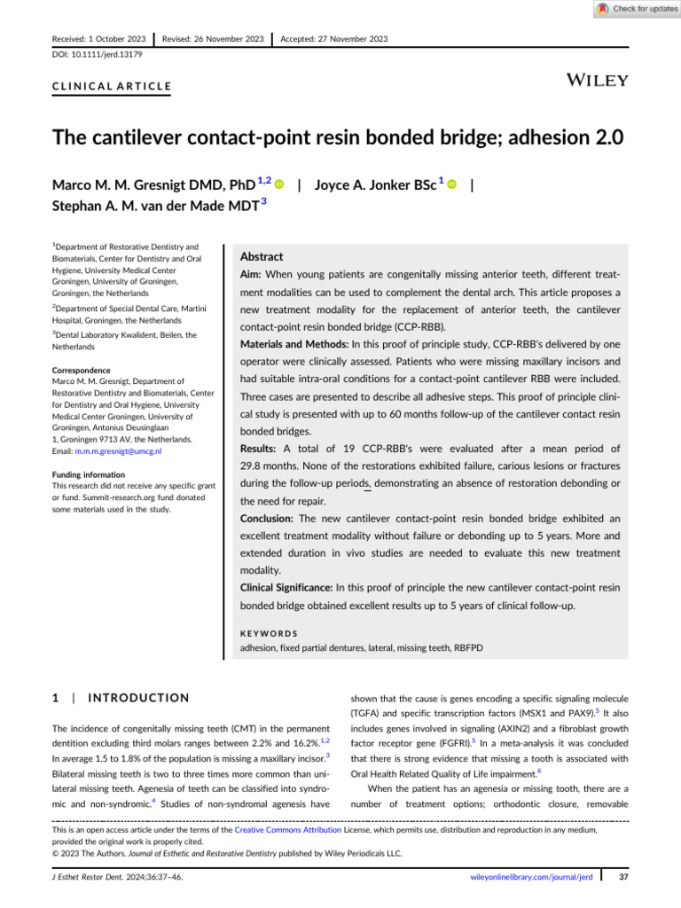 Gresnigt2023 - The Cantilever Contact Point Resin Bonded Bridge ...