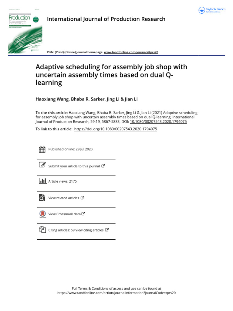 Adaptive Scheduling for Assembly Job Shop With Uncertain Assembly Times ... Adaptive Scheduling for Assembly Job Shop With Uncertain Assembly Times ...