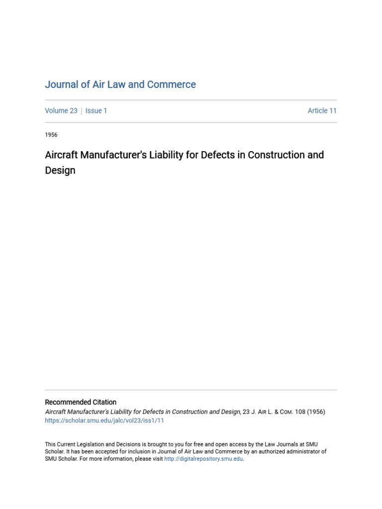 Aircraft Manufacturers Liability For Defects in Construction | PDF ...