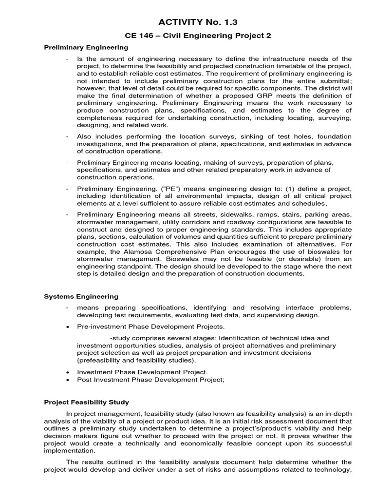 Preliminary Engineering | PDF | Cost Of Living | Feasibility Study