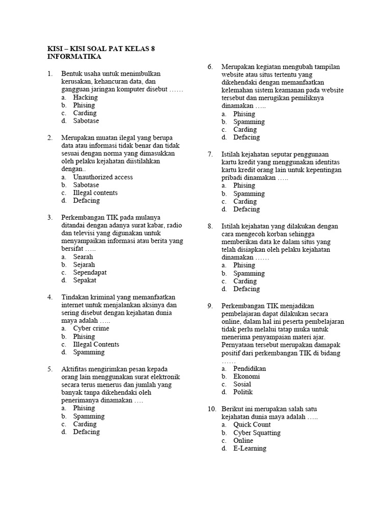 Kisi Soal Informatika Kelas 8 | PDF | Ilmu Sosial