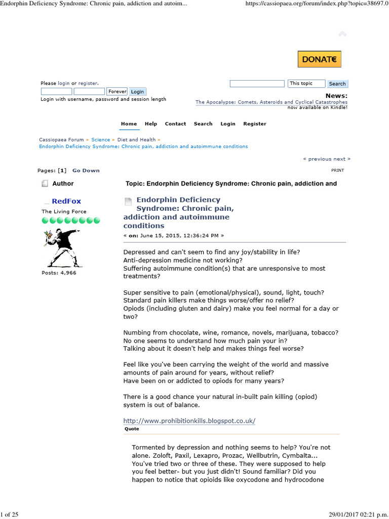 Endorphin Deficiency Syndrome - Chronic Pain, Addiction and Autoimmune Conditions | PDF ...
