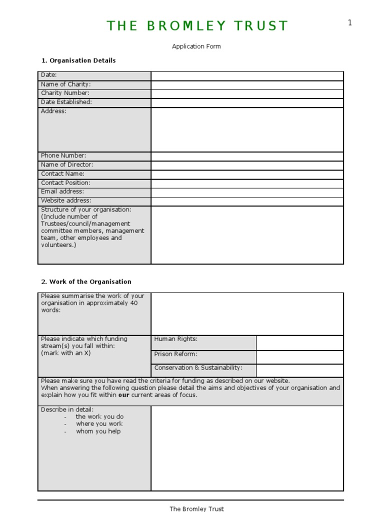 The Bromley Trust: 1. Organisation Details | PDF | Charitable ...