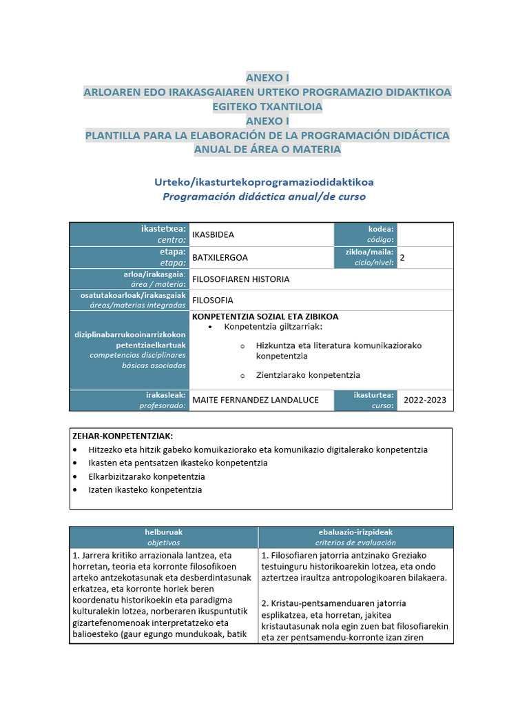 Batx 2 Filosofiaren Historia - 2022-2023 | PDF