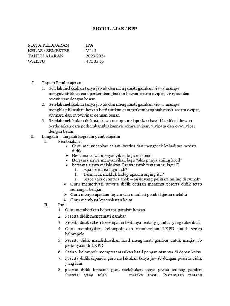 Modul Ajar Ipa Kelas Vi | PDF