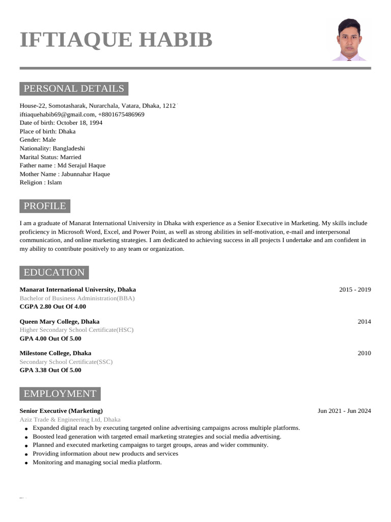 Resume Iftiaque Habib | PDF | Dhaka | World Politics