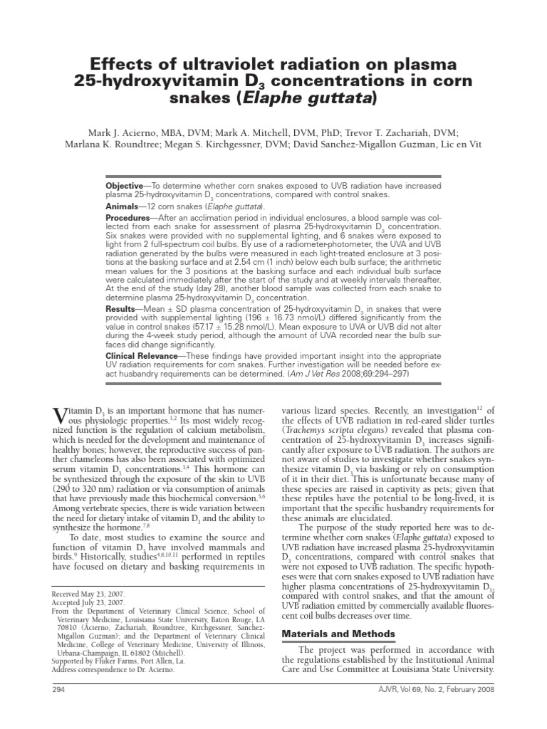 (2008) Effects of Ultraviolet Radiation On Plasma 25-Hydroxyvitamin D 3 Concentrations in Corn ...