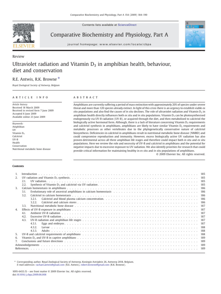 (2009) Ultraviolet Radiation and Vitamin D3 in Amphibian Health ...