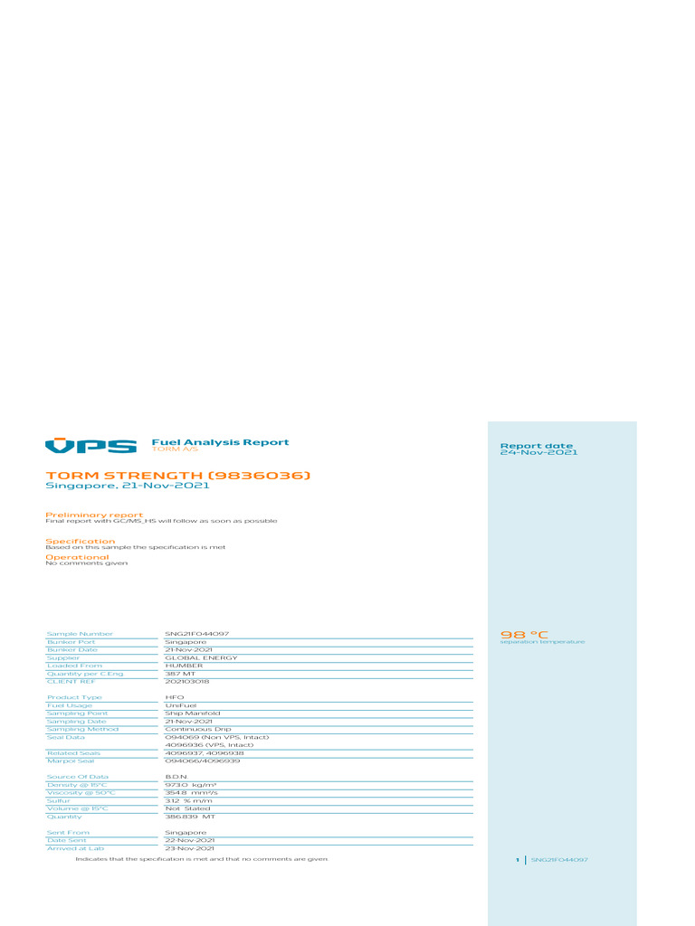 Fuel Analysis Report | PDF | Fuel Oil | Chemical Substances