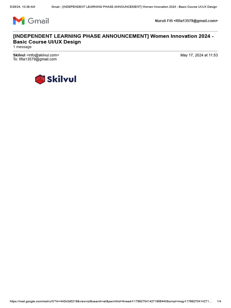 Gmail - [INDEPENDENT LEARNING PHASE ANNOUNCEMENT] Women Innovation 2024 - Basic Course UI_UX ...