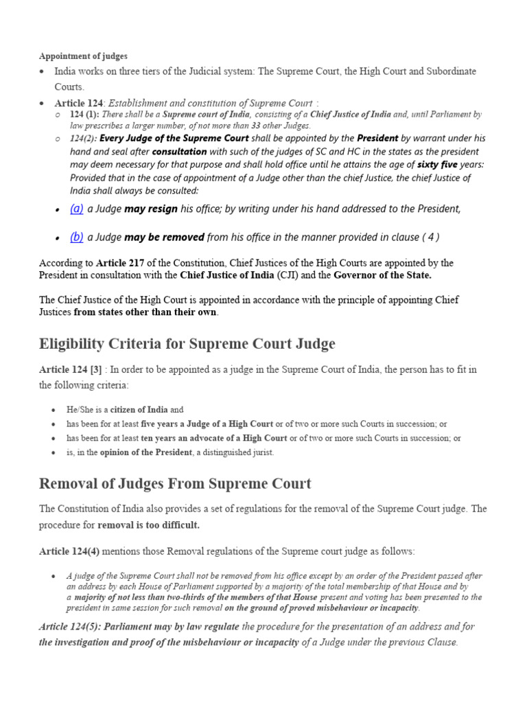 Appointment of Judges of SC and HC | PDF | Supreme Court Of India | Judge
