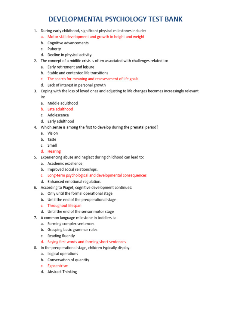 Developmental Psychology Test Bank | PDF | Developmental Psychology ...