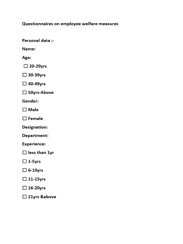 Employee Welfare Measures Questionnaire | PDF | Employment | Business