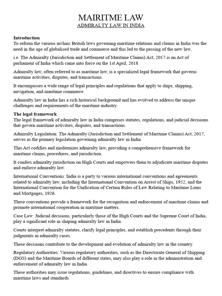 Admirality in India | PDF | Admiralty Law | Jurisdiction