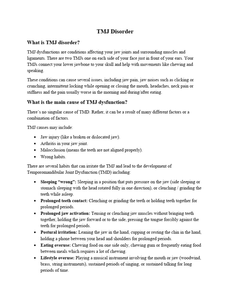 TMJ Disorder | PDF | Diseases And Disorders | Clinical Medicine