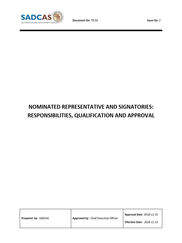 SADCAS TR 03 - Nominated Representative and Signatories ...