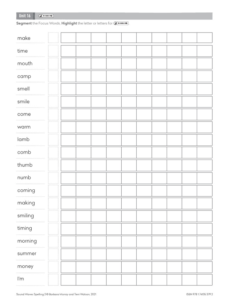Year 2 Unit 16 Focus Word Segmenting Sheet 2024 | PDF