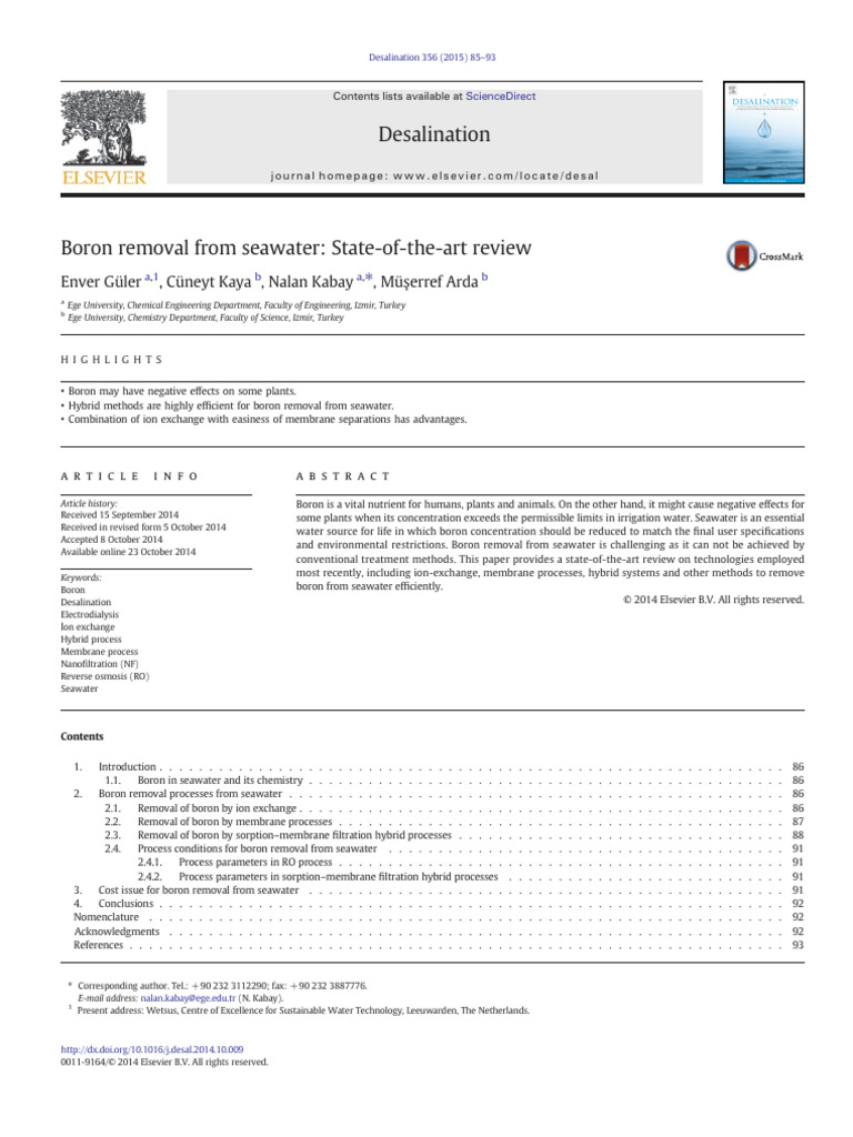 Boron Removal From Seawater | PDF | Membrane | Ion Exchange
