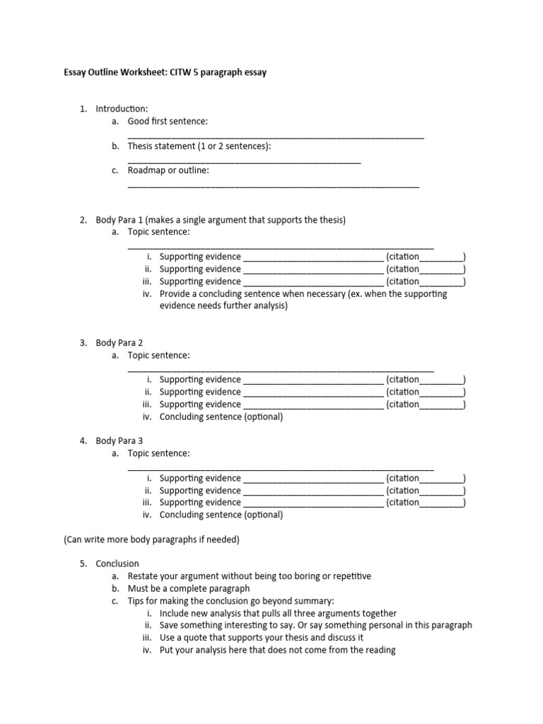 Essay Outline Handout | PDF