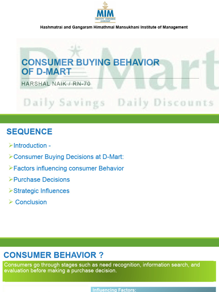 Presentation - D Mart Ppt-Roll No 70 | PDF | Consumer Behaviour | Retail