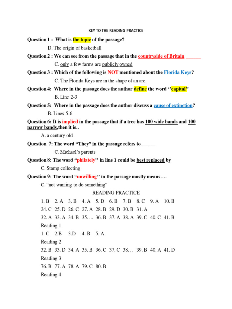 Key To The Reading Practice Vstep | PDF