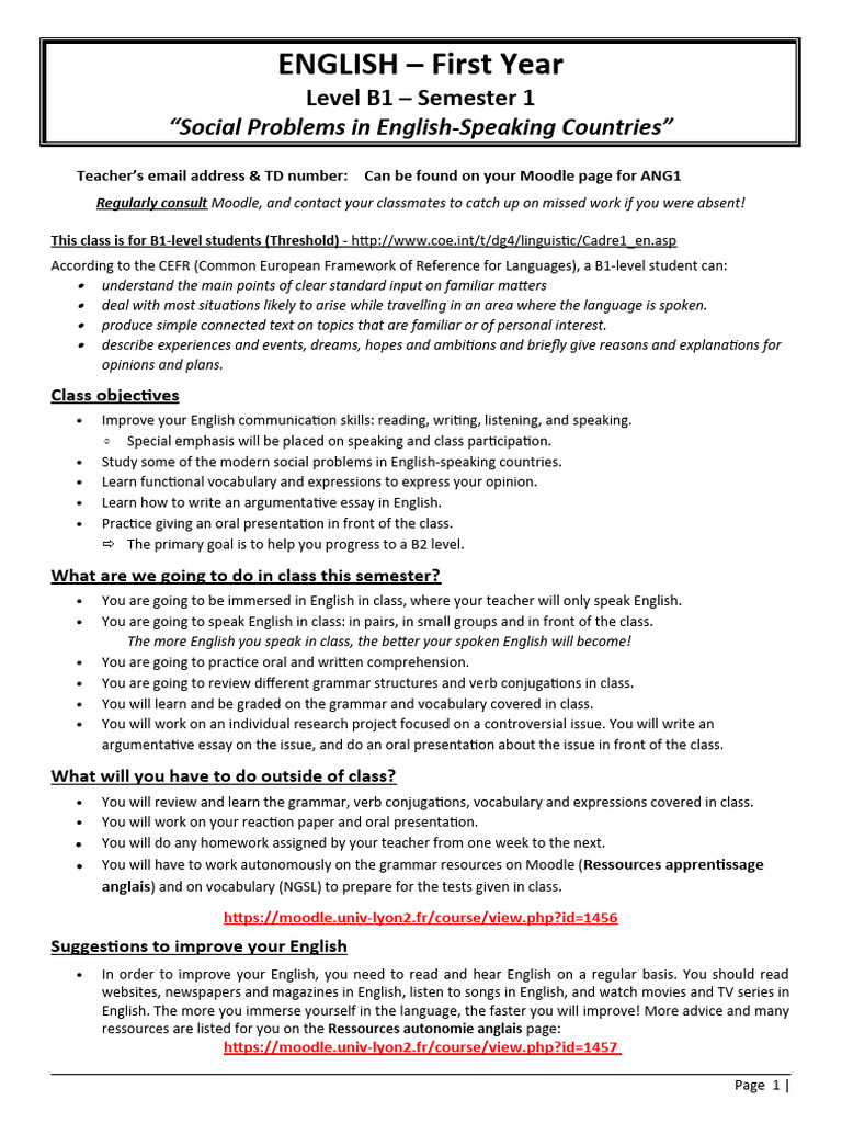 B1 English Course: Social Issues Focus | PDF | English Language | Essays