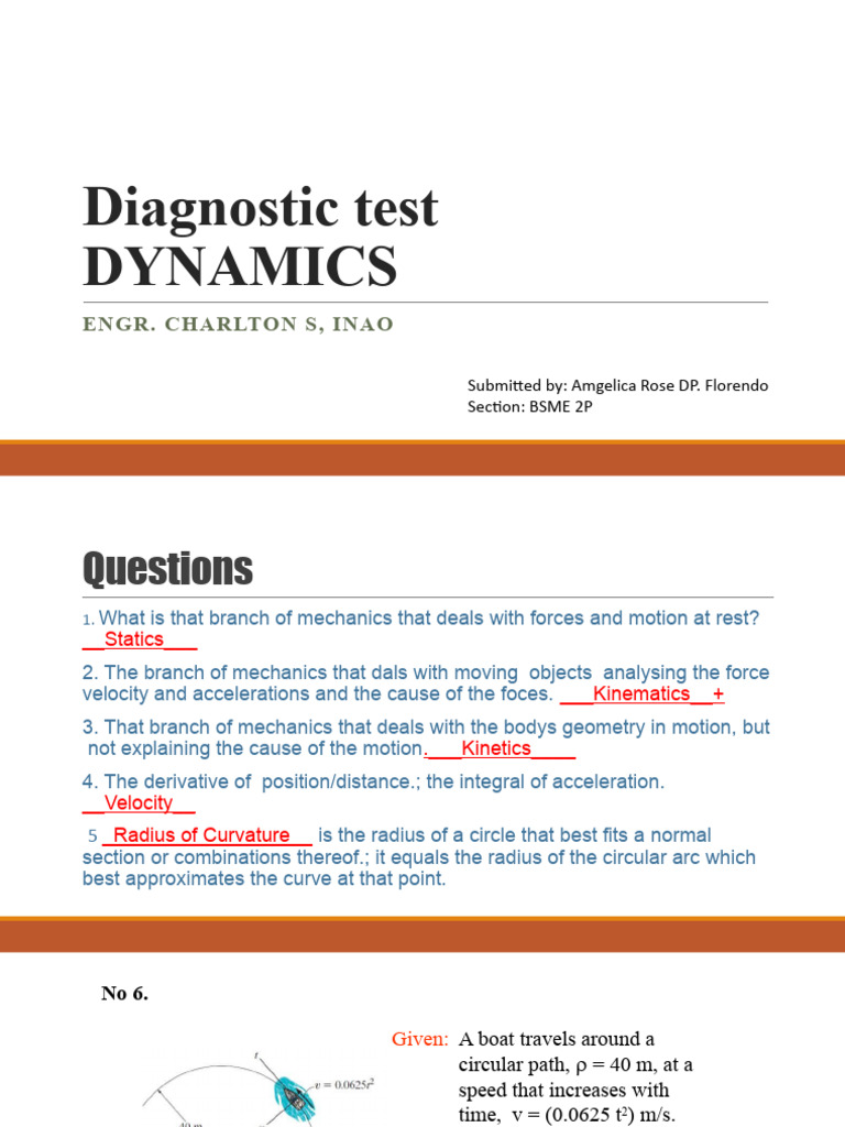 Diagnostic Test Dynamcis. DIAGNOSTIC TEST QUESTION ONLY | PDF ...