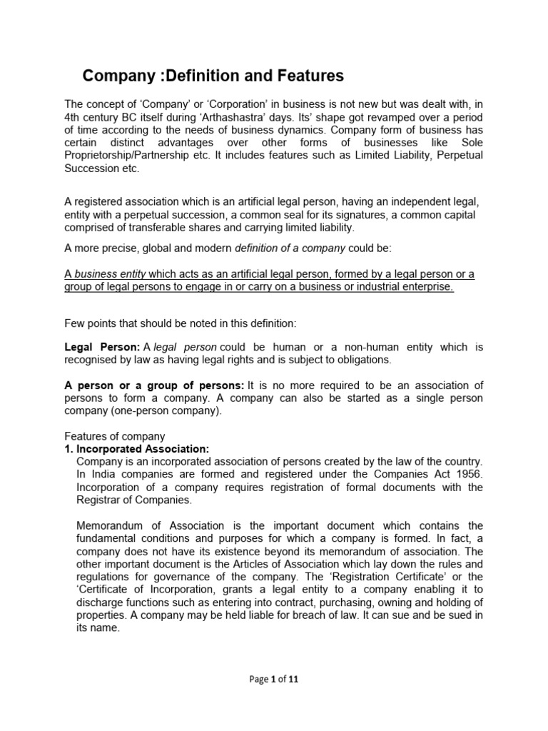 Company:Definition and Features: Page 1 of 11 | PDF | Piercing The ...