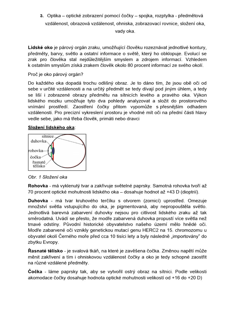 03 Optika - Slozeni Oka, Vady Oka, Cocky | PDF