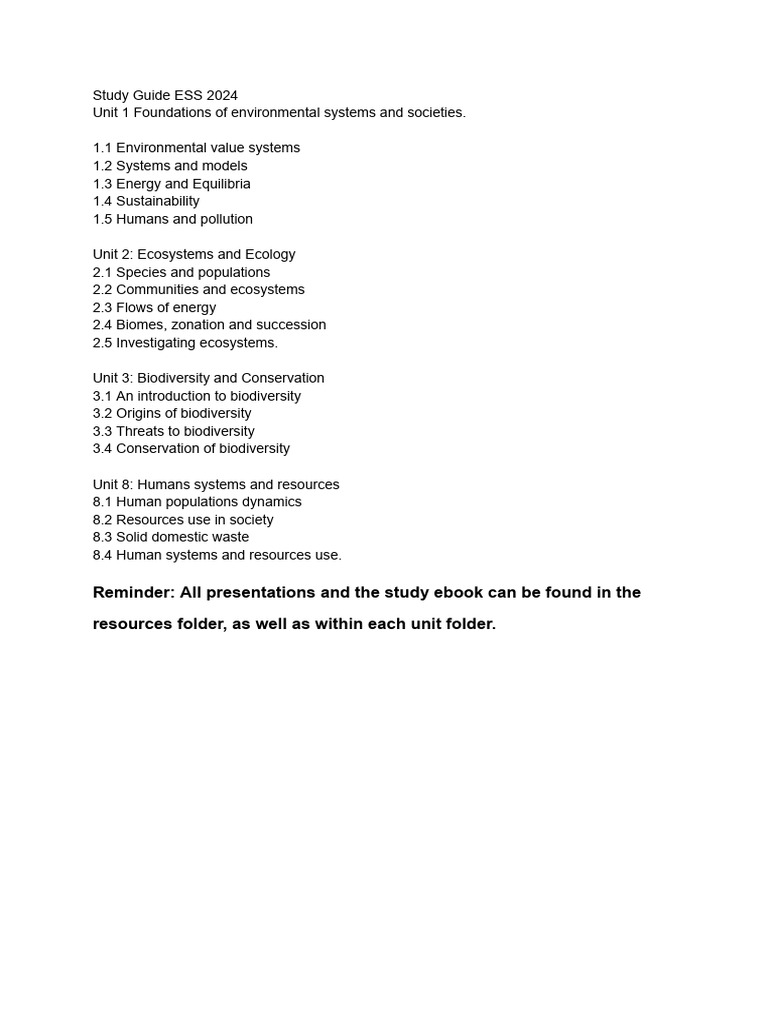 Study Guide ESS 2024 | PDF