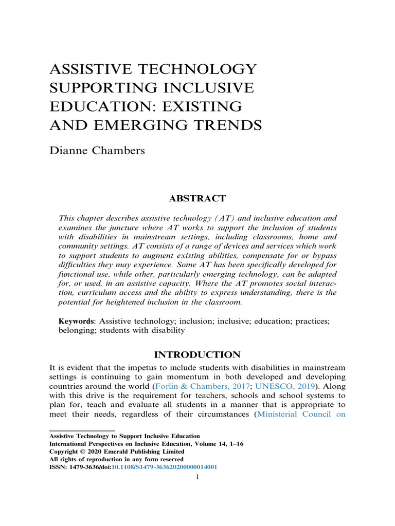 Assistive Technology Supporting Inclusive Education: Existing and ...