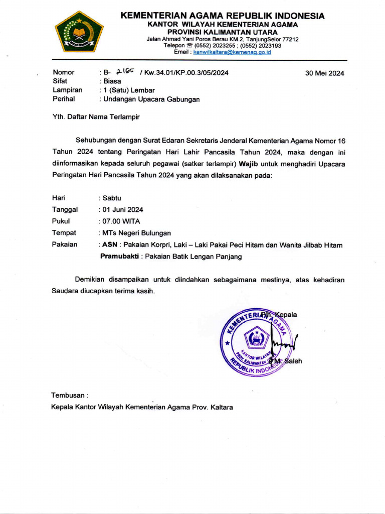 Undangan Upacara Harlah Pancasila | PDF