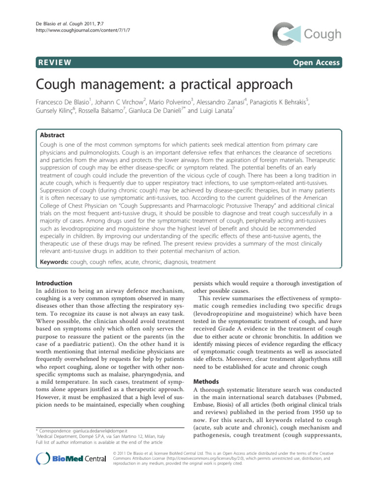 Cough Management A Practical Approach | PDF | Cough | Asthma