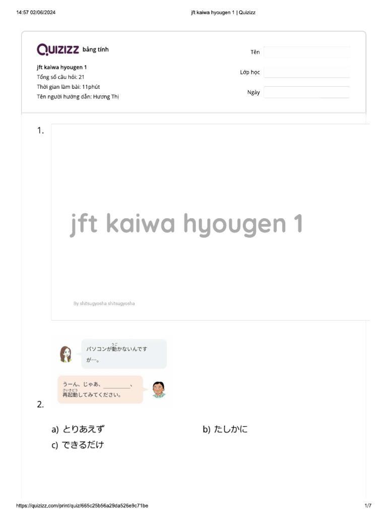 JFT Kaiwa Hyougen 1 | PDF