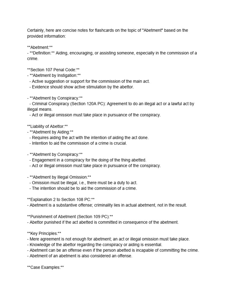 Abetment notes for flashcards | PDF | Aiding And Abetting | Justice