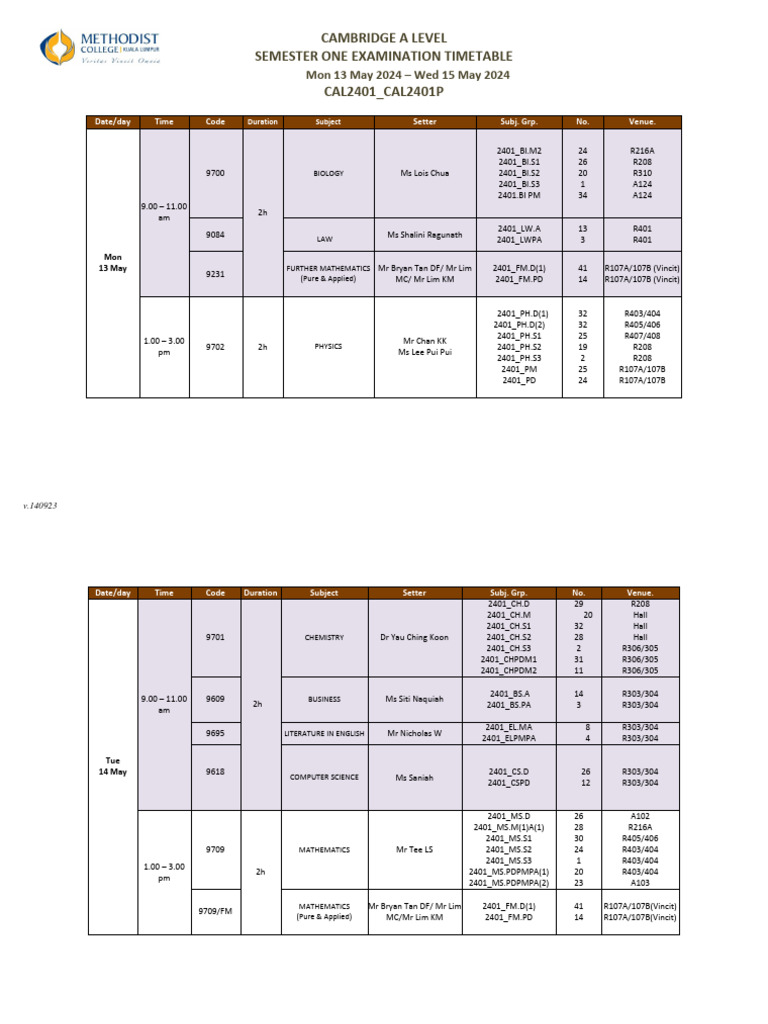 A-Level Exam Timetable & Rules | PDF