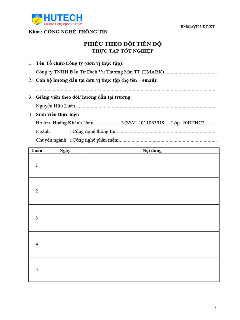 Phieu Theo Doi Tien Do TTTN | PDF