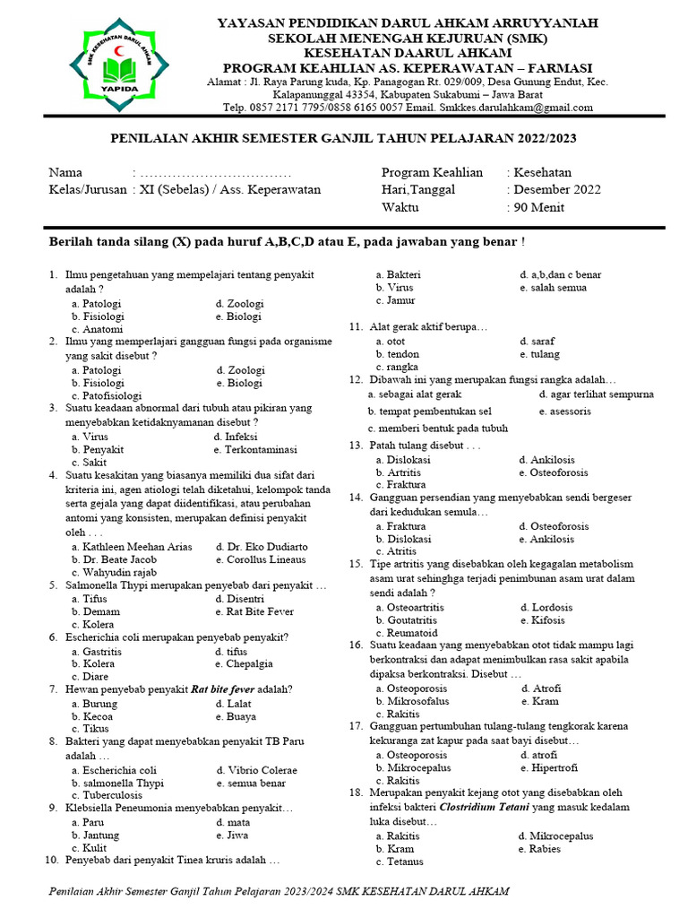 Soal PAS IPPD Kelas XI Perawat | PDF | Sains & Matematika